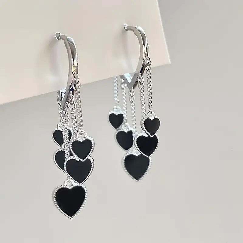Black Love Heart Tassel Earrings Progressjoy
