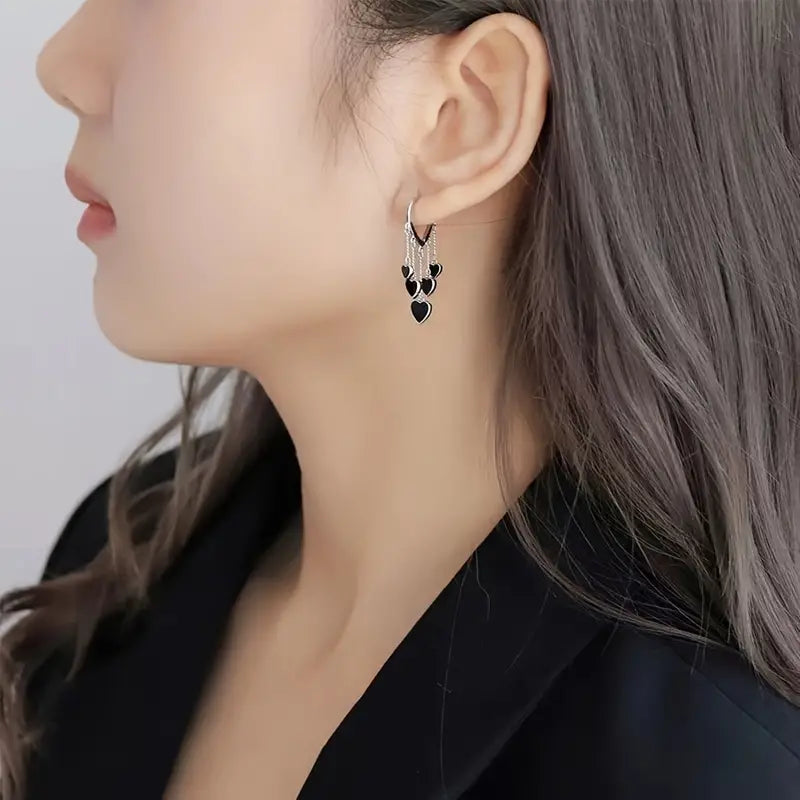 Black Love Heart Tassel Earrings Progressjoy